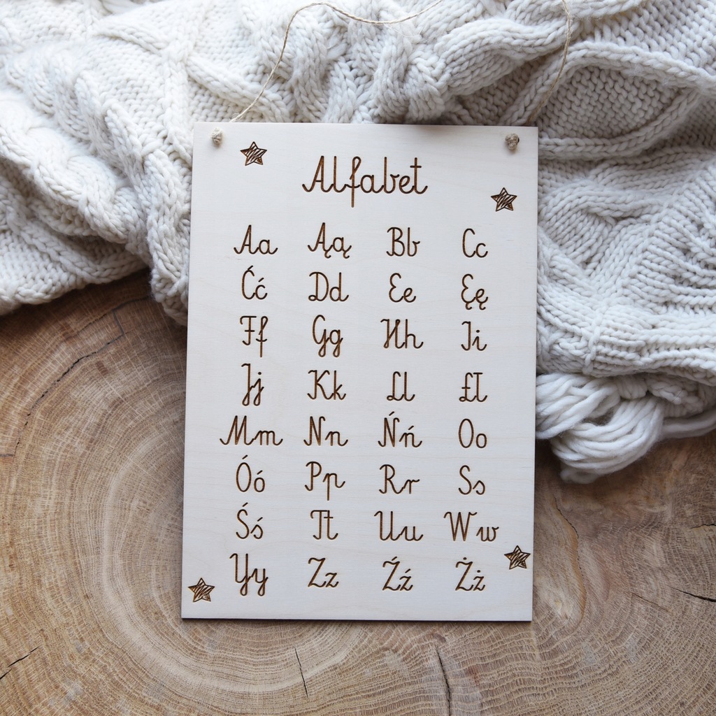 Drewniana tabliczka z alfabetem dla dziecka litery - 12037328124 ...