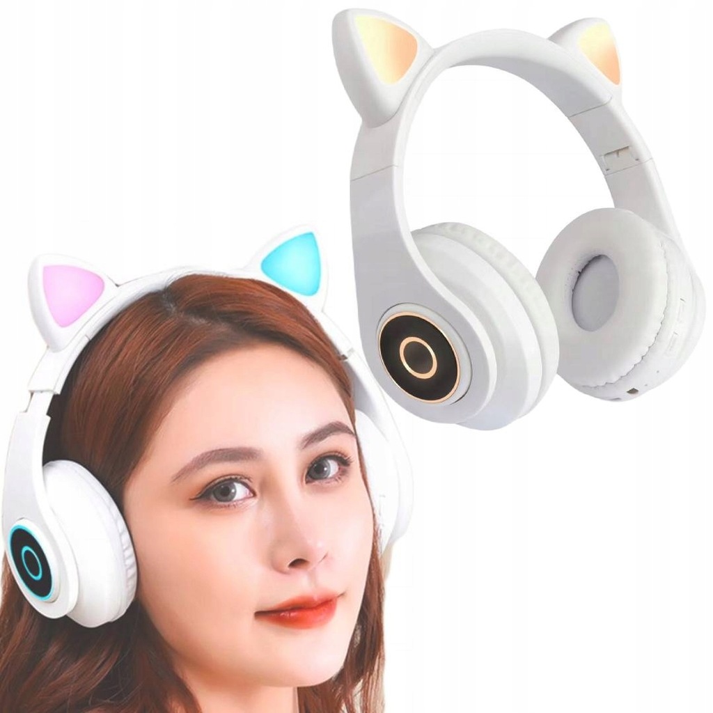 SŁUCHAWKI NAUSZNE BLUETOOTH LED B39 KOCIE USZY RGB - 12301912392 - oficjalne archiwum Allegro