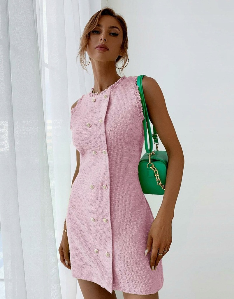 SUKIENKA TWEEDOWA RÓŻOWA MINI KLASYCZNA PROSTA GUZIKI SHEIN L - 15160609537 - oficjalne archiwum ...