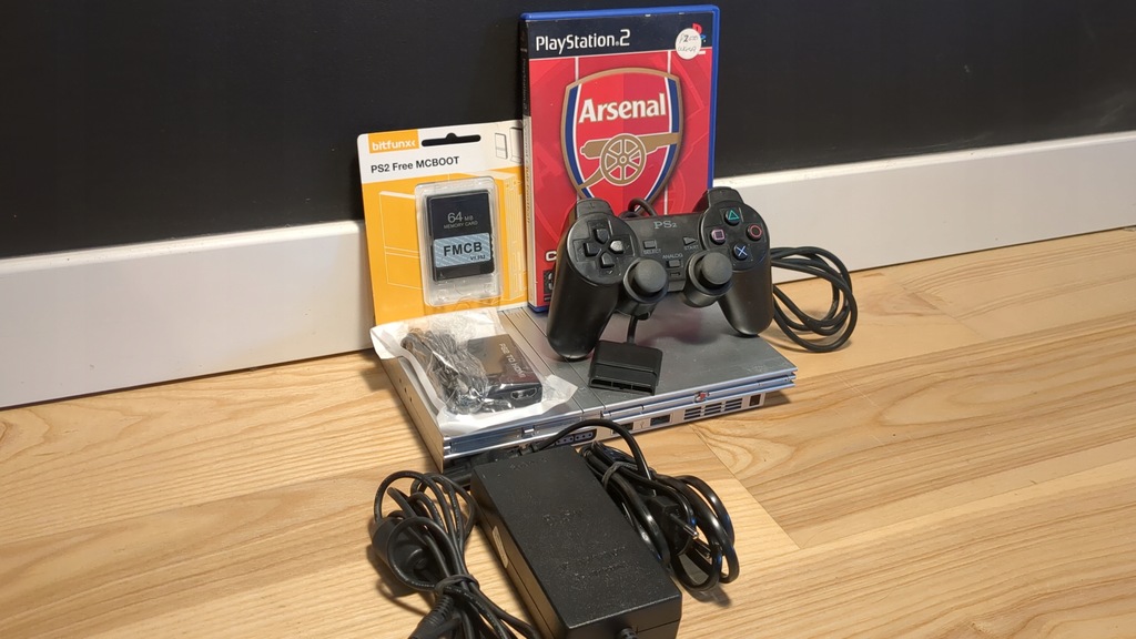 Sony PlayStation 2 Slim Srebrna PS2 Pad+Karta pamięci 64MB FMCB+HDMI ...
