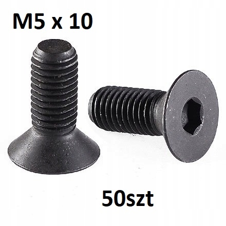 50szt Śruba stożkowa czarna imbus M5 x 10 kl.10,9 - 13968405159 ...