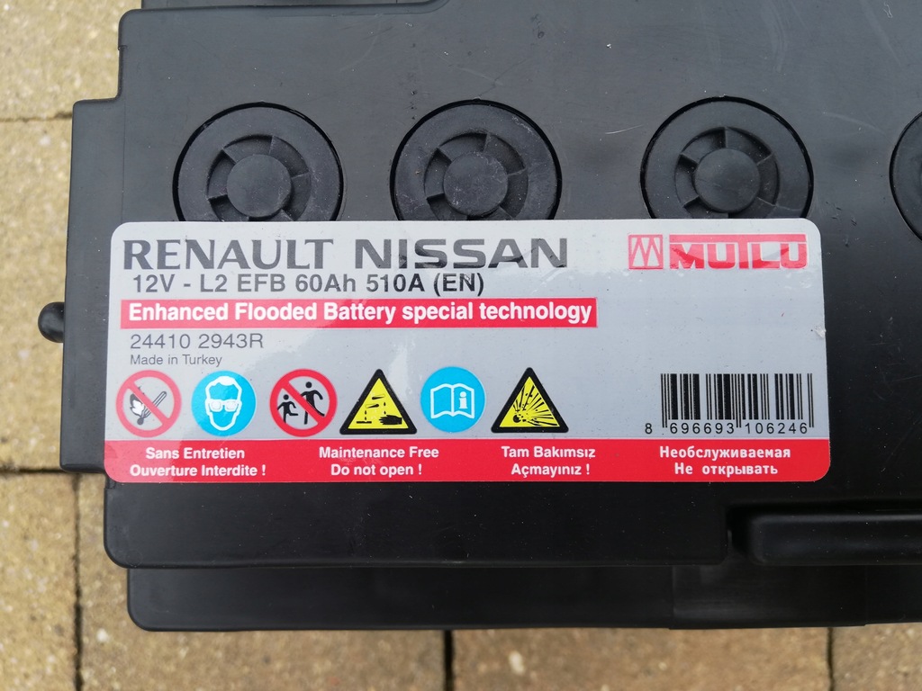 Akumulator MUTLU Renault Nissan 60Ah 510A (EN) EFB - 8227293394 ...