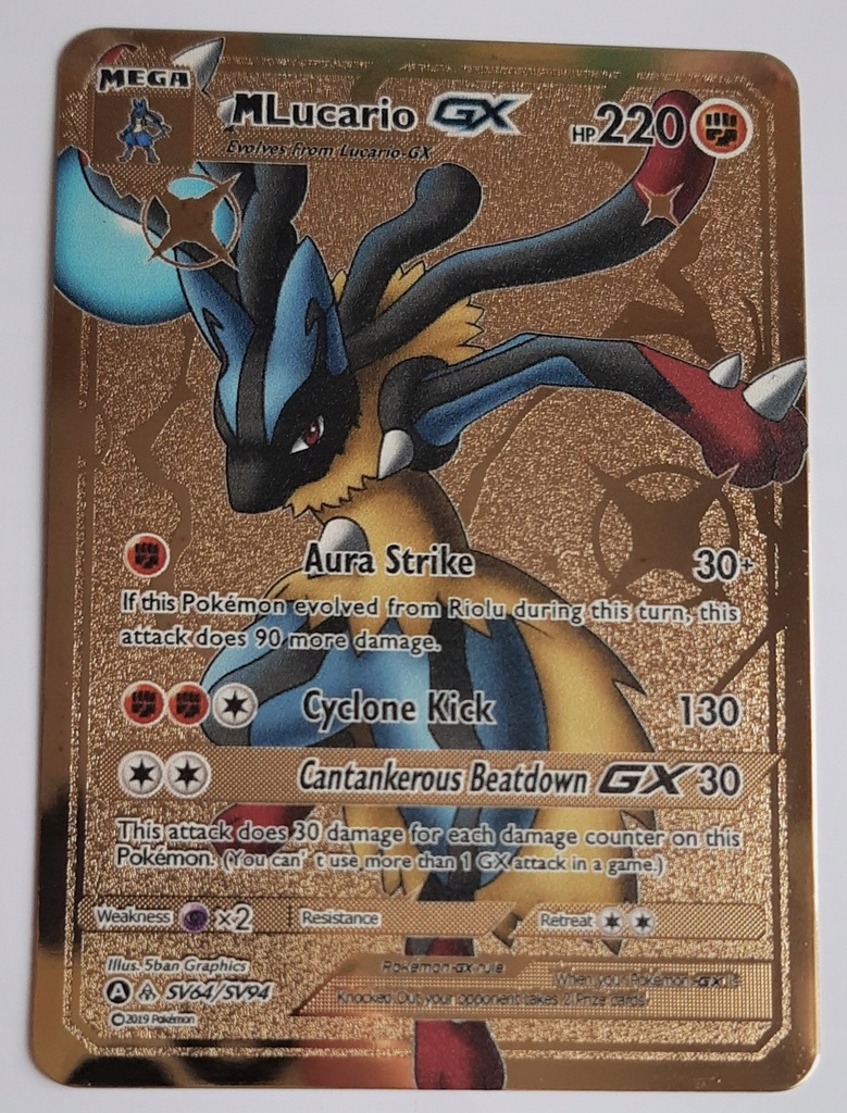Pokemon Mega Lucario GX Złota Metalowa Karta - 13224102262 - oficjalne archiwum Allegro
