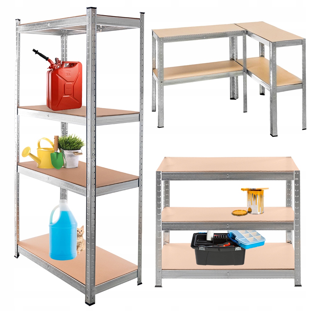 Regał MAGAZYNOWY metalowy 160x75x30 cm 2w1 4 półki GARAŻ piwnica 700 kg ...