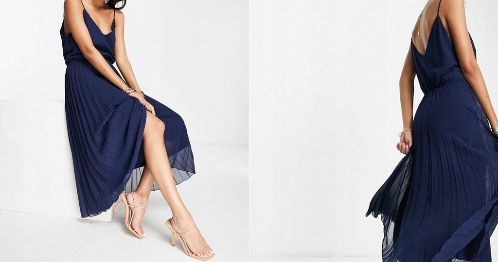 DESIGN Granatowa, plisowana sukienka midi 44 - 13354621368 - oficjalne archiwum Allegro