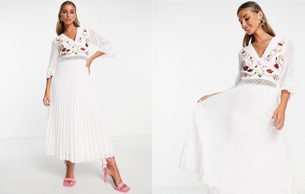 DESIGN Biała plisowana sukienka midi 40 - 13806482414 - oficjalne archiwum Allegro