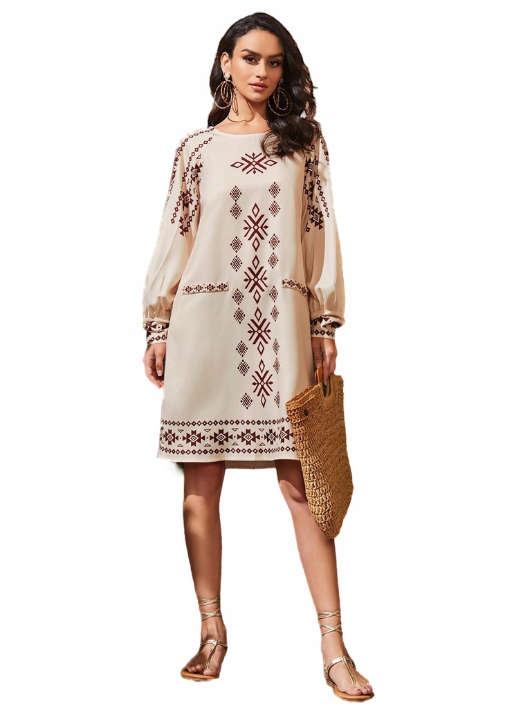 E06O004 SUKIENKA PROSTA WZÓR AZTECKI SHEIN L - 12994699127 - oficjalne archiwum Allegro