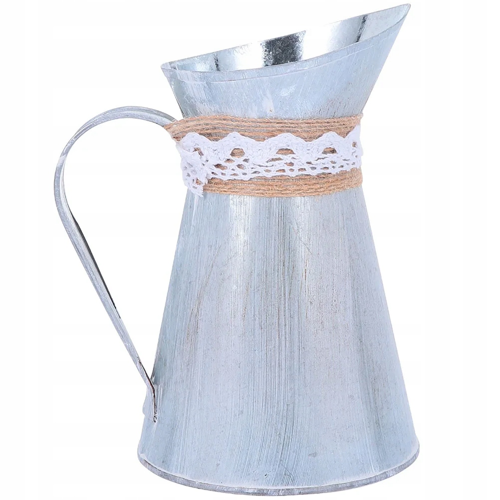 TIN FLOWER BUCKET METAL WATER JUG VINTAGE PITCHER - 13550963656 ...