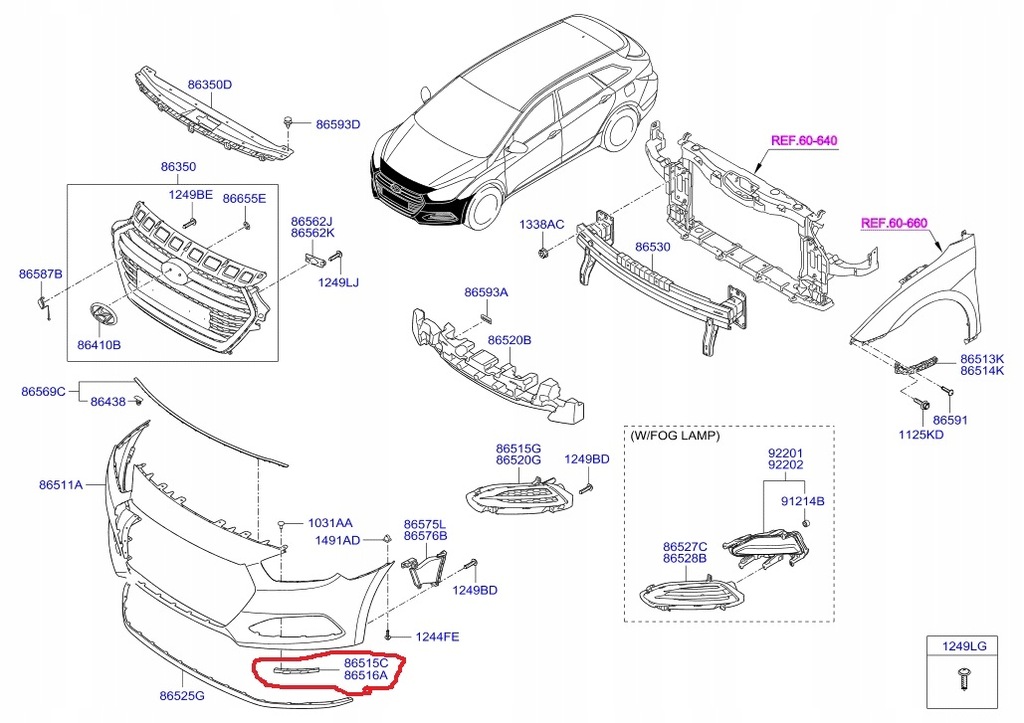 HYUNDAI i40 ślizg zderzaka przód lewy 86527-3Z500 - 9742407890 ...