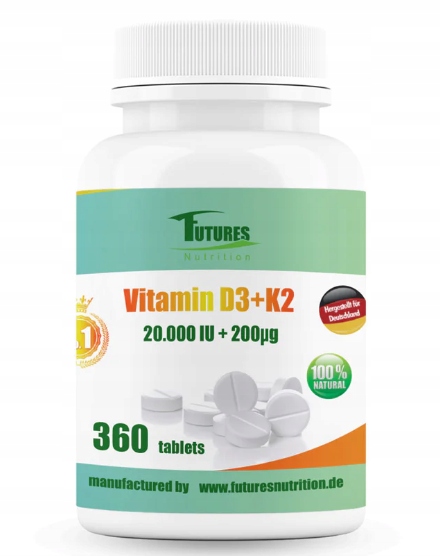 WItamina D3 20000IU + Wit K2 200mg 360 tab - 13161271839 - oficjalne archiwum Allegro