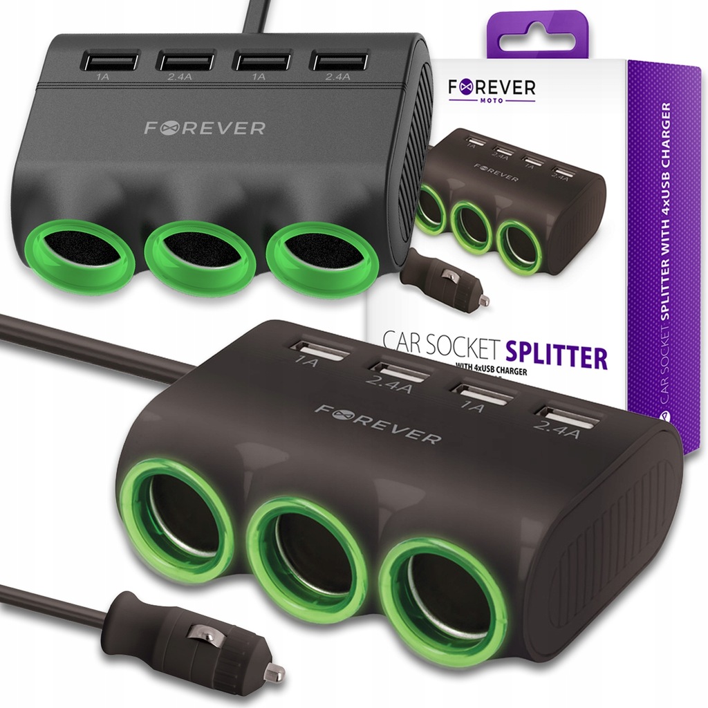 ROZDZIELACZ ROZGAŁĘŹNIK GNIAZDA ZAPALNICZKI 12-24V 4xUSB ZAPALNICZKA - 13433468572 - oficjalne ...