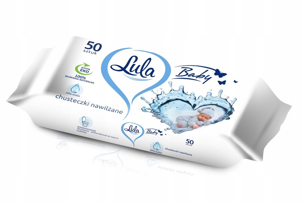 LULA BABY Chusteczki Nawilżane 99% Wody Rozpuszczalne w Wodzie 50 sztuk ...