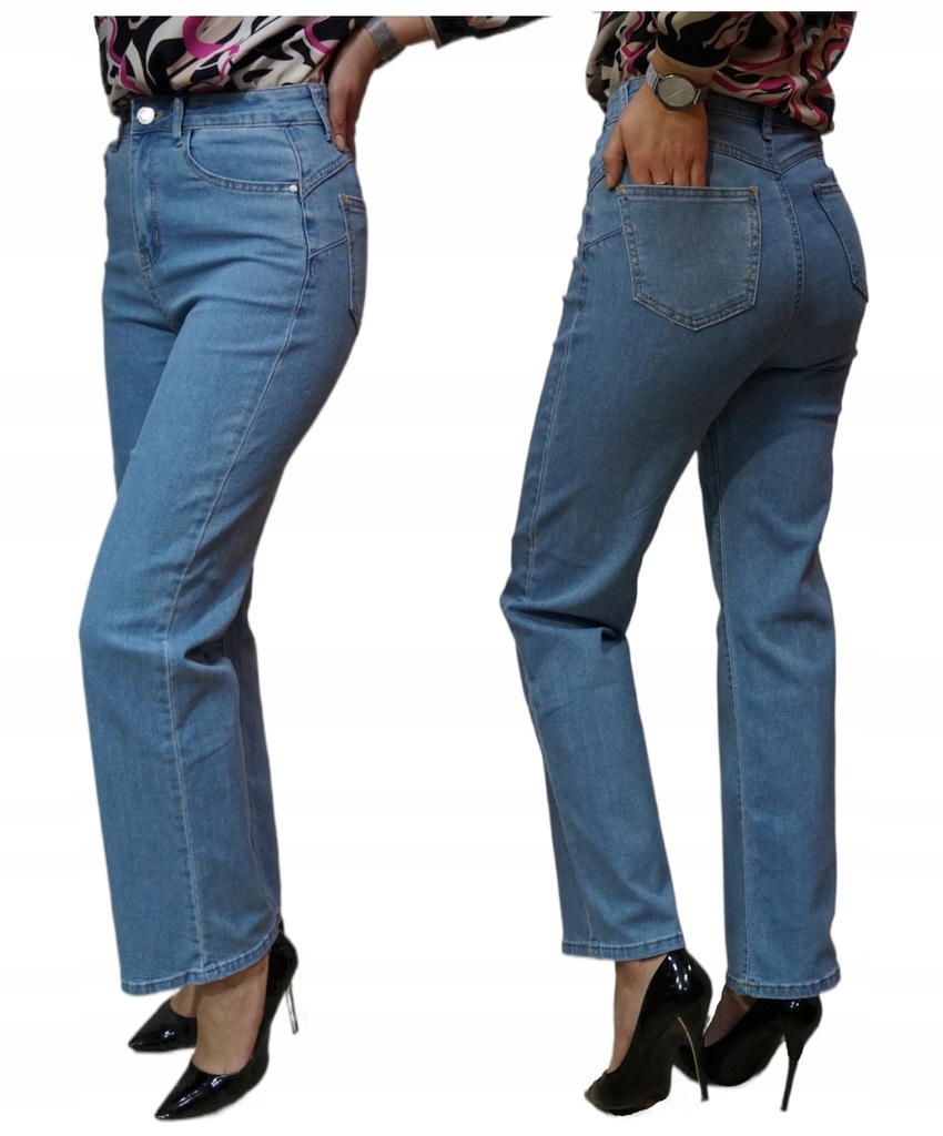 JEANSY DAMSKIE PROSTE SZEROKIE NOGAWKI PUSH UP WIDE LEG SPODNIE S - 15296590625 - oficjalne ...