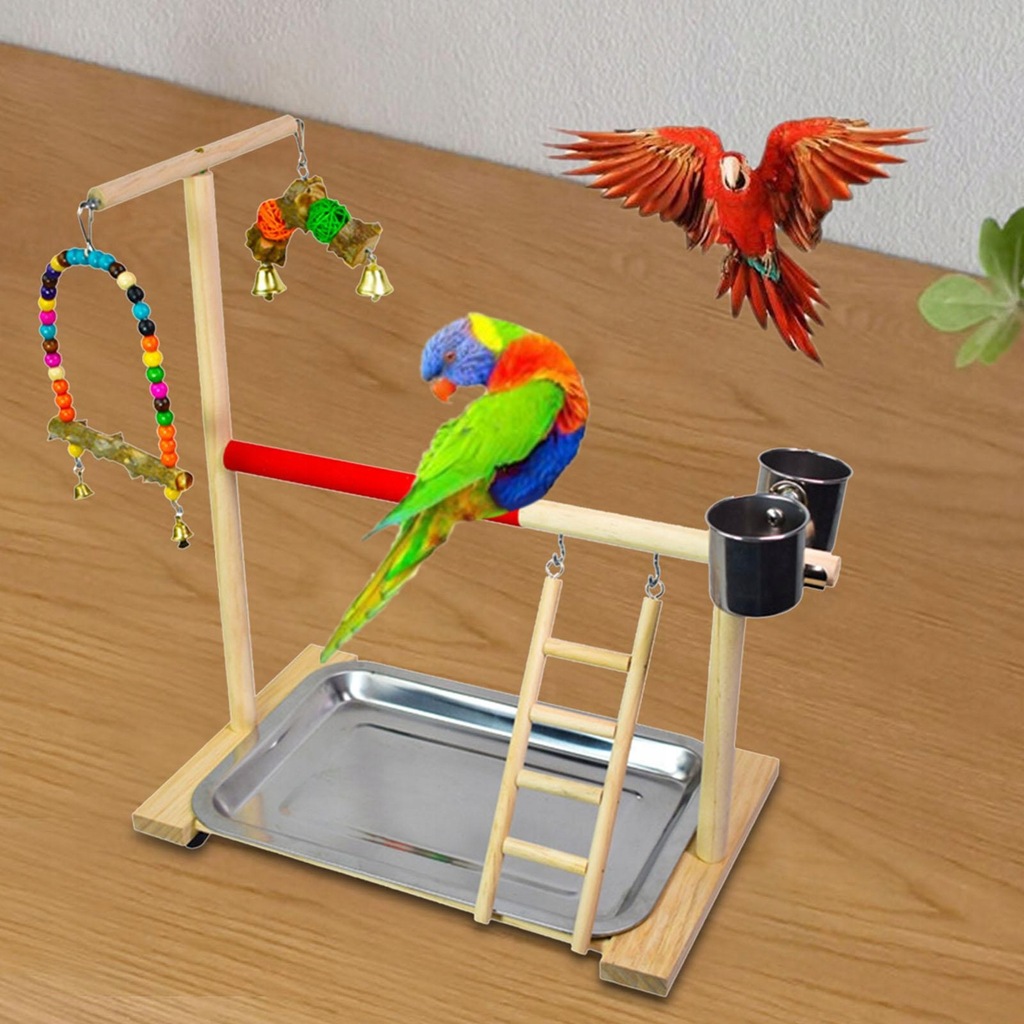 Portable Parrot Perch Stand Wooden Wood Frame Lightweight Bird ...