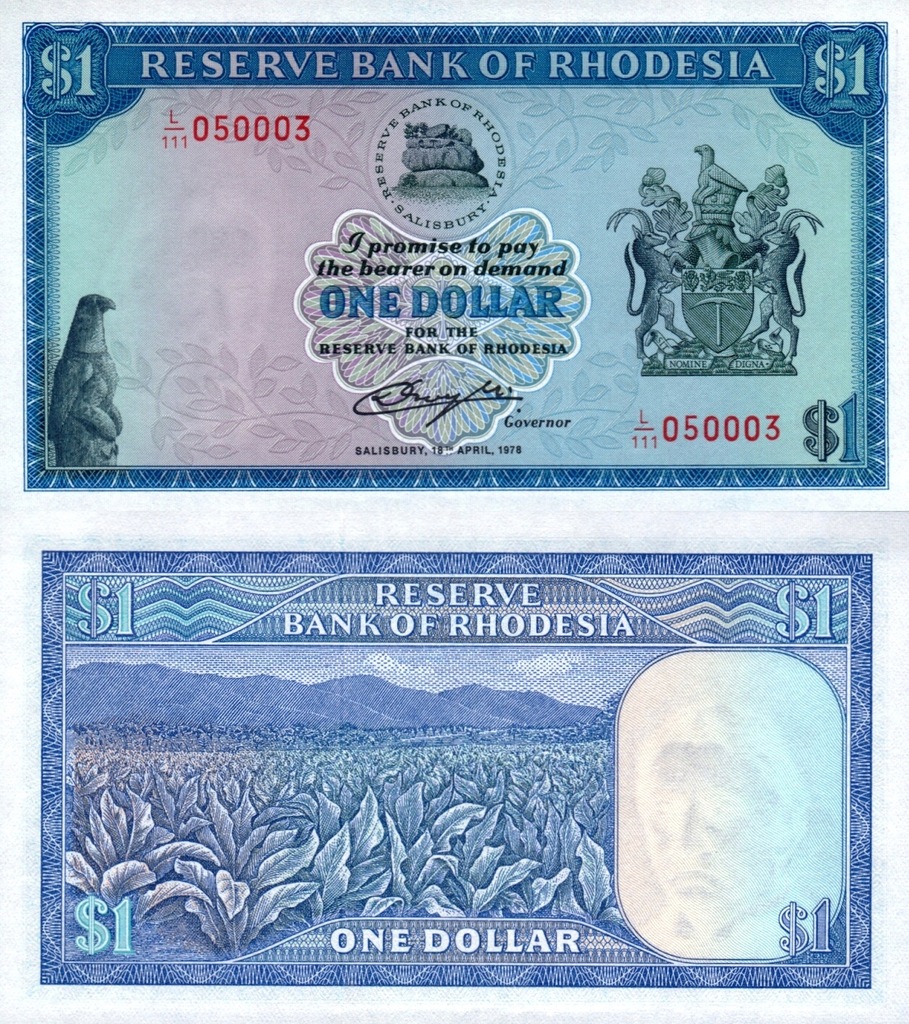 # RODEZJA - 1 DOLAR - 1978 - P-34c - UNC - 12791612727 - oficjalne archiwum Allegro