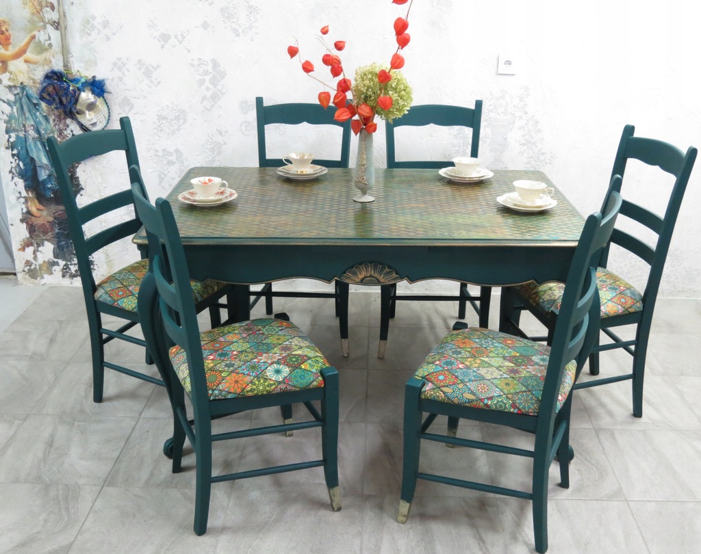 Rozkładany stół ludwikowski i 6 krzeseł Maroko - 12839556347 ...