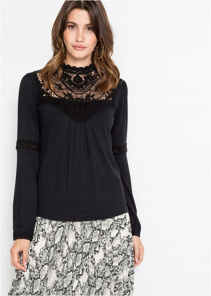 BODYFLIRT BLUZKA Z DŁUGIM RĘKAWEM KORONKA 38 M - 13815142594 ...