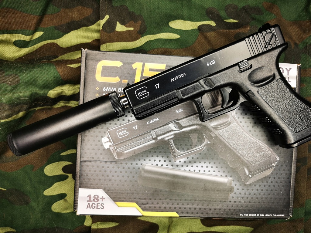 GLOCK17 G15A tłumik REPLIKA ASG FULL METAL 6MM - 11805651538 ...