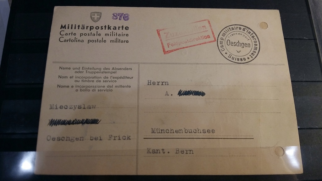 POCZTA POLOWA DLA INTERNOWANYCH W SZWAJCARII K2636 - 8844637081 ...