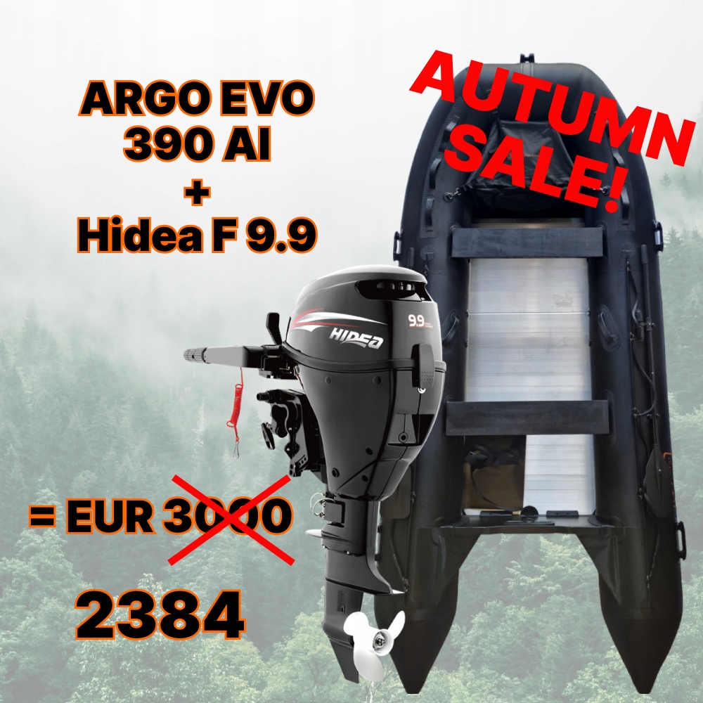 Inflatable boat Argo-Evo 390 AL + Outboard gasoline engine Hidea F9.9 ...