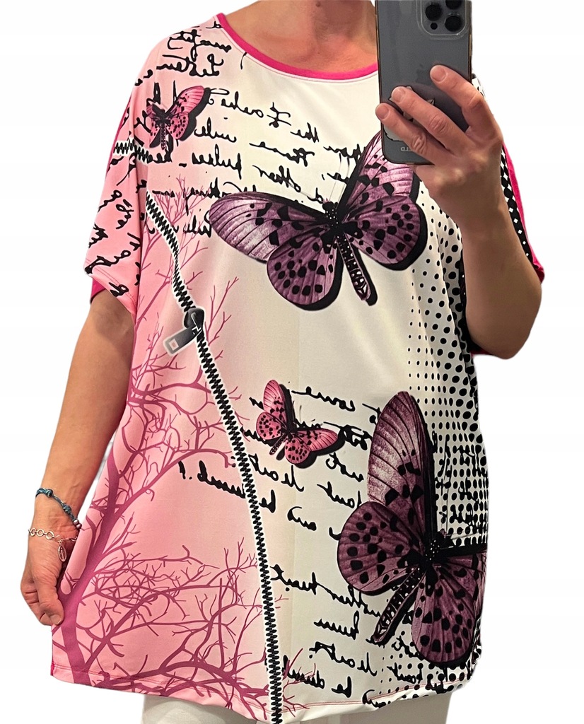 DUŻA TUNIKA DAMSKA BLUZKA PRZEUROCZY MOTYL 50 52 54 56 5XL 6XL WYBÓR WZORÓW - 14885927413 ...