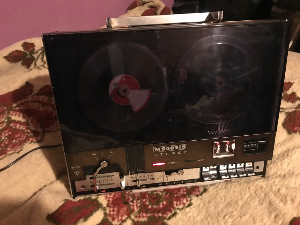 Magnetofon szpulowy PRL Unitra M2405S, nowe paski - 13499114497 - oficjalne archiwum Allegro