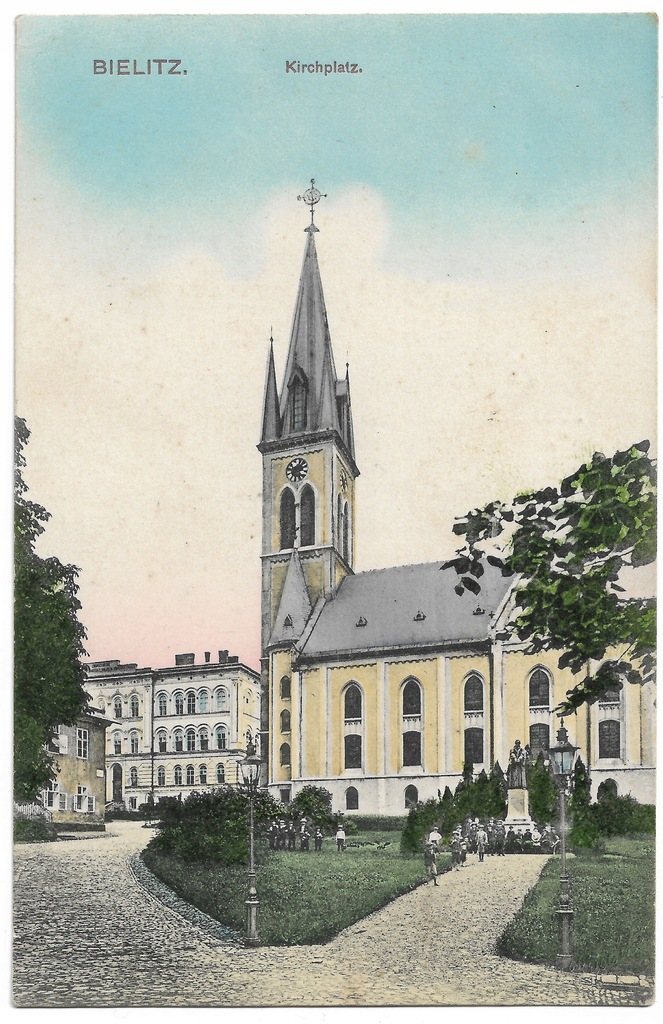 A18 Gruss aus Bielitz Biala Kirchplatz 1905 rok Bielsko Biała stan ...