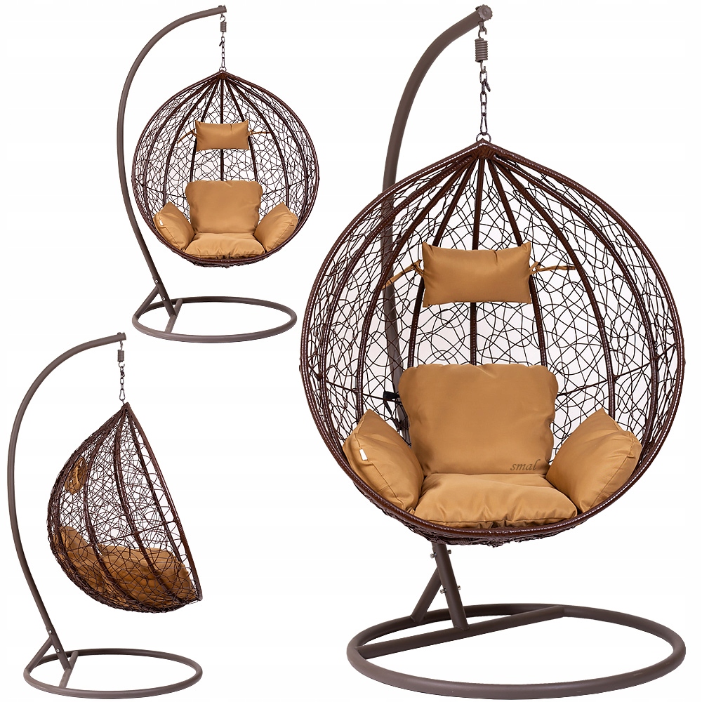 FOTEL WISZĄCY ogrodowy bujany kosz kokon k. BRĄZ - 13923001990 - oficjalne archiwum Allegro