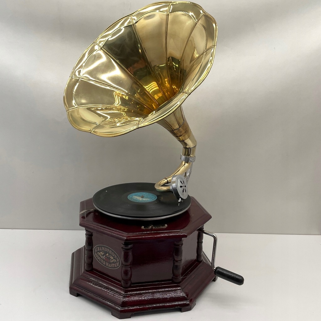 Oktagonalny PATEFON Gramofon ZŁOTA TUBA Drewniany! - 10220014849 ...