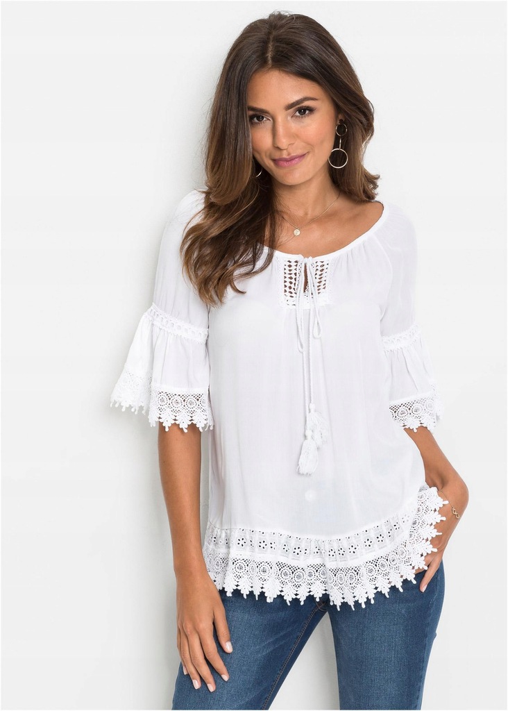 BODYFLIRT KOSZULOWA BLUZKA Z KORONKĄ WIĄZANIE 42 - 13887915031 ...