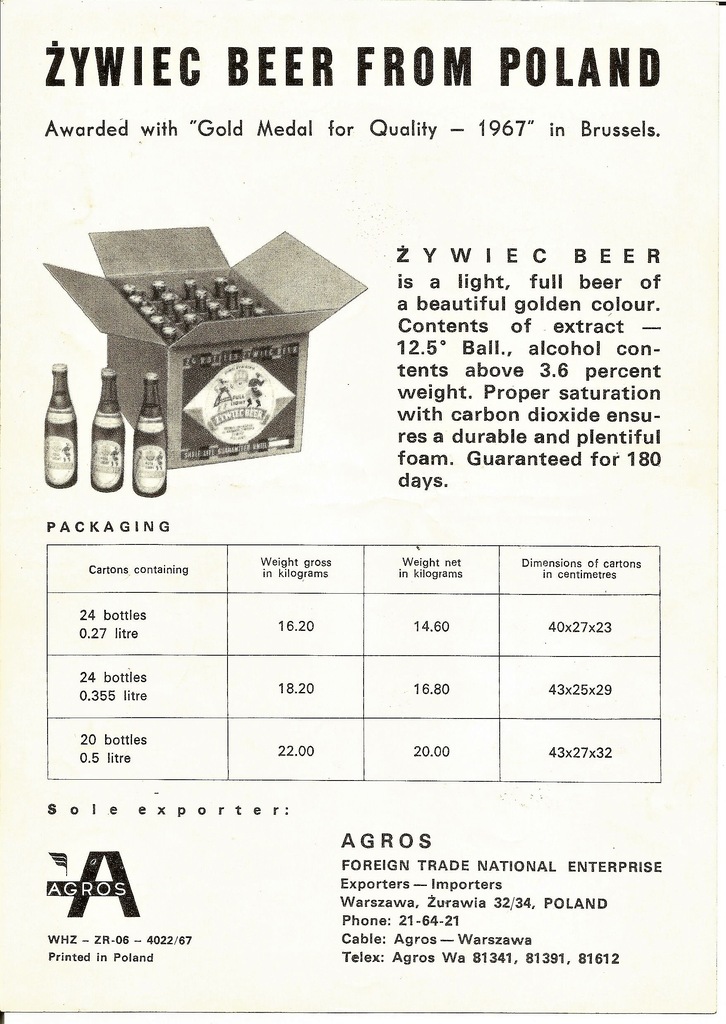 PRL ŻYWIEC BEER PIWO reklama PEWEX AGROS lata 60 - 8564410668 - oficjalne archiwum Allegro