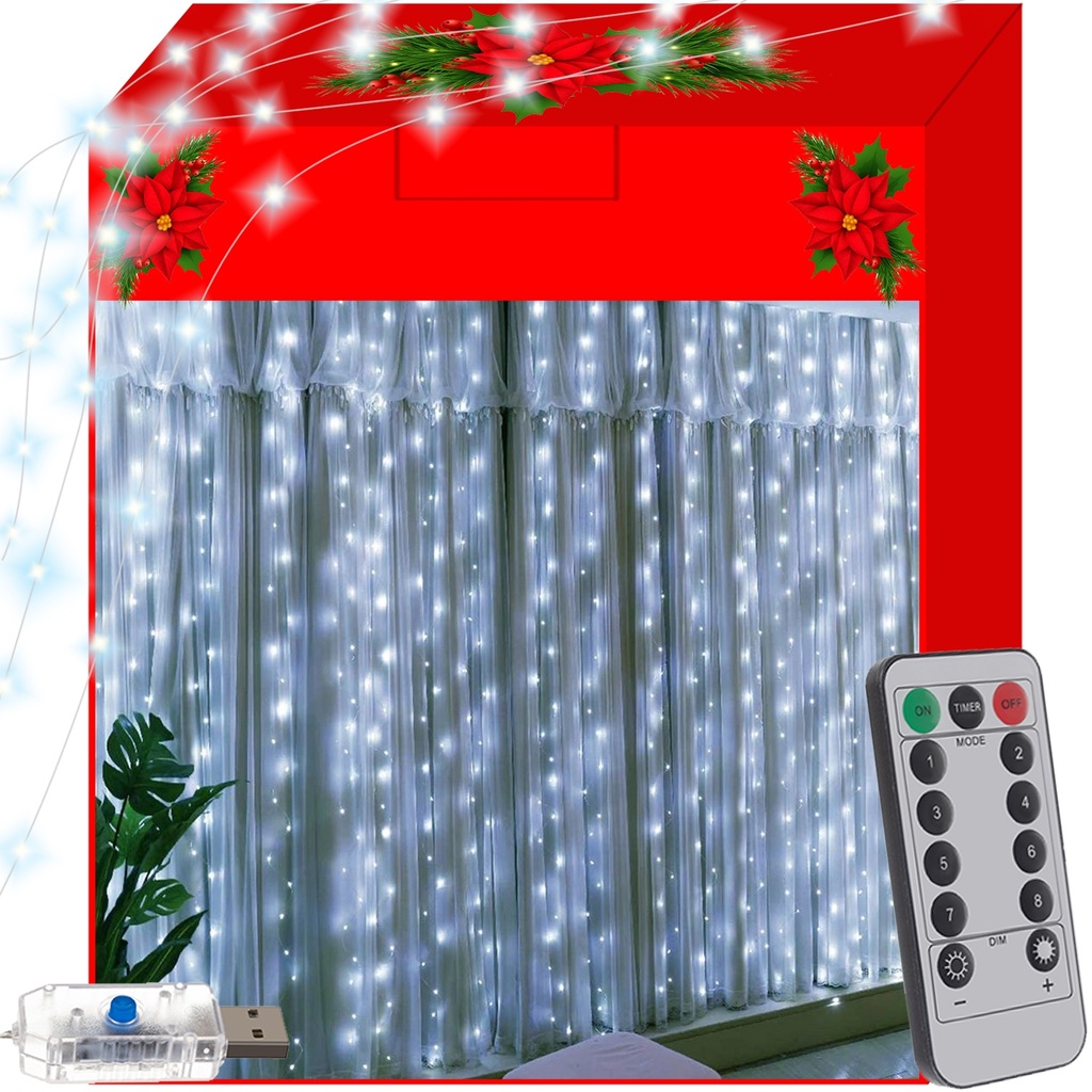 KURTYNA LED SOPLE LAMPKI MIKRO DRUCIK 3x3 NA PILOT - 11449522356 ...