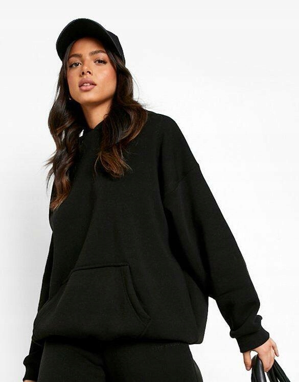 CZARNA BLUZA DRESOWA KANGURKA OVERSIZE KAPTUR KIESZEŃ BOOHOO 38 - 17444519657 - oficjalne ...