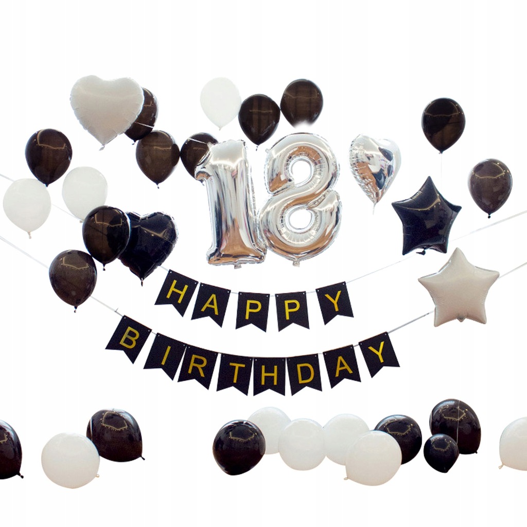 ZESTAW BALONY 18 URODZINY OSIEMNASTKA OSIEMNASTKĘ - 7764259126 - oficjalne archiwum Allegro