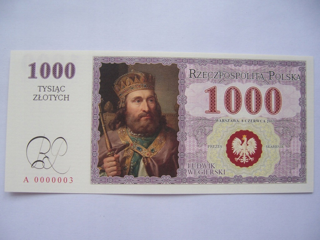 Banknot 1000zł Ludwik Węgierski 2017r AA000003. - 13507272936 ...