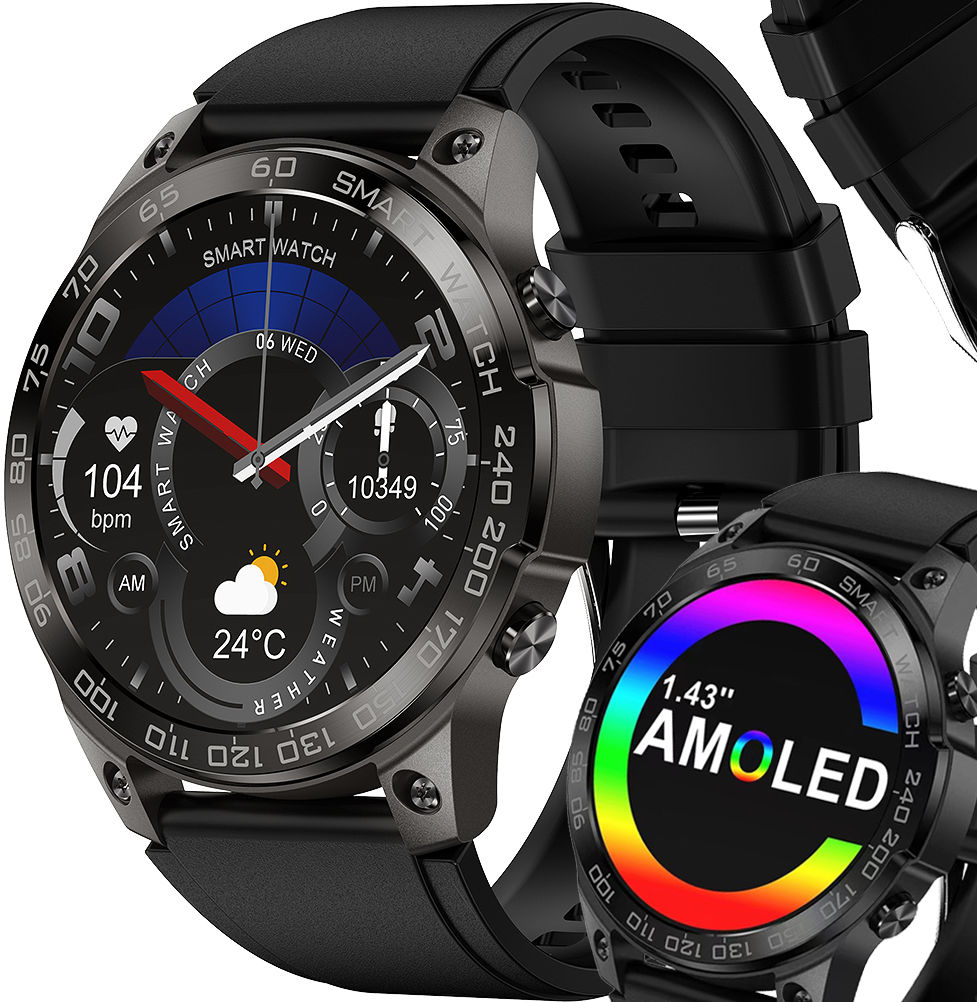 SMARTWATCH ZEGAREK MĘSKI MILITARNY WODOODPORNY IP68 AMOLED ROZMOWY PULS ...