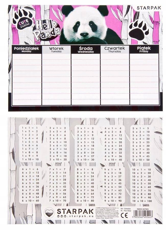 Plan lekcji z tabliczką mnożenia A5 Panda STARPAK - 14255800055 - oficjalne archiwum Allegro