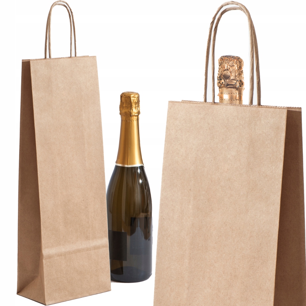 TOREBKA TORBA OZDOBNA PREZENTOWA NA WINO BUTELKĘ BRĄZOWA PAPIEROWA - 14616027457 - oficjalne ...