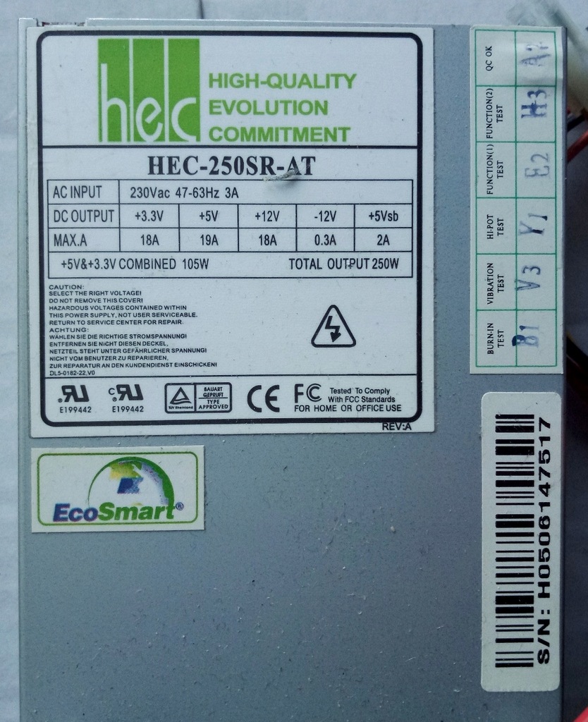 zasilacz atx pc HEC 250 SR-AT - 10180189984 - oficjalne archiwum Allegro