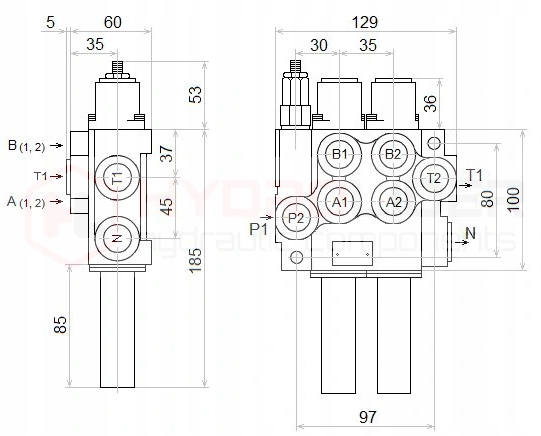 Купить 2-СЕКЦИОННЫЙ ГИДРАВЛИЧЕСКИЙ РАСПРЕДЕЛИТЕЛЬ + ЕВРОРАЗЪЕМКИ ...
