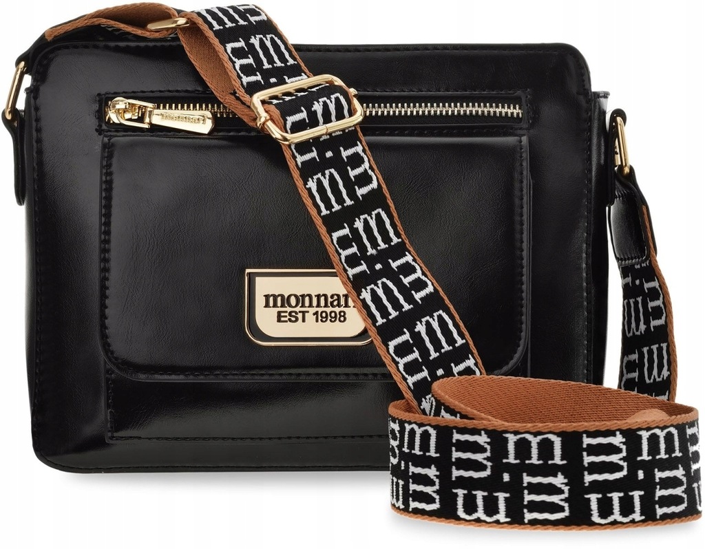 TOREBKA Czarna LISTONOSZKA MONNARI Damska NA RAMIĘ Torba Miejska Z PASKIEM - 14197143972 ...