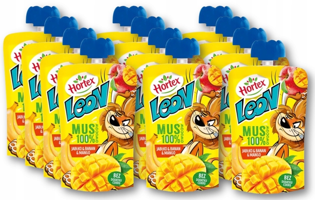 12 x LEON MUS 100% JABŁKO BANAN MANGO 100G HORTEX - 12801193341 - oficjalne archiwum Allegro
