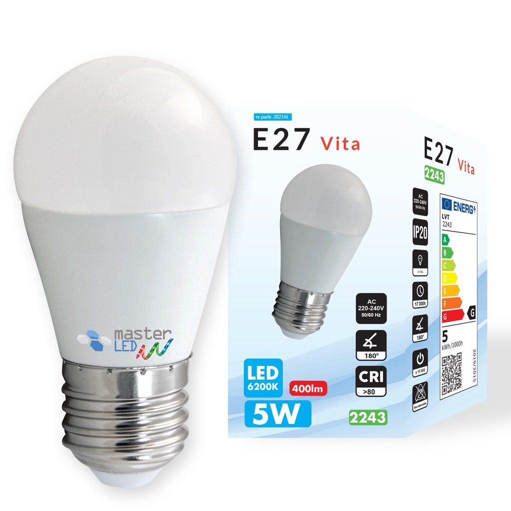 Żarówka LED E27 2835 SMD 500lm 5W kula G45 230V - 11437846630 - oficjalne archiwum Allegro