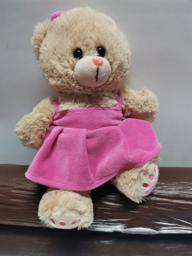 Beżowy miś w sukience Misia pluszak maskotka 30cm - 12953071618 ...