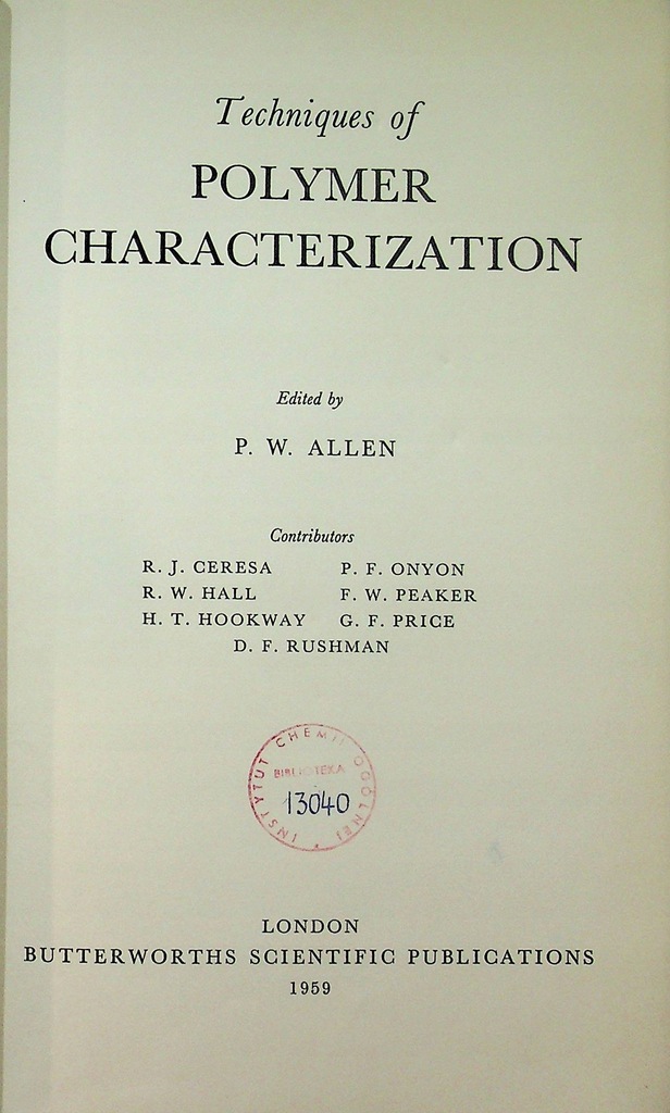 Techniques of Polymer Characterization - 12878196044 - oficjalne archiwum Allegro
