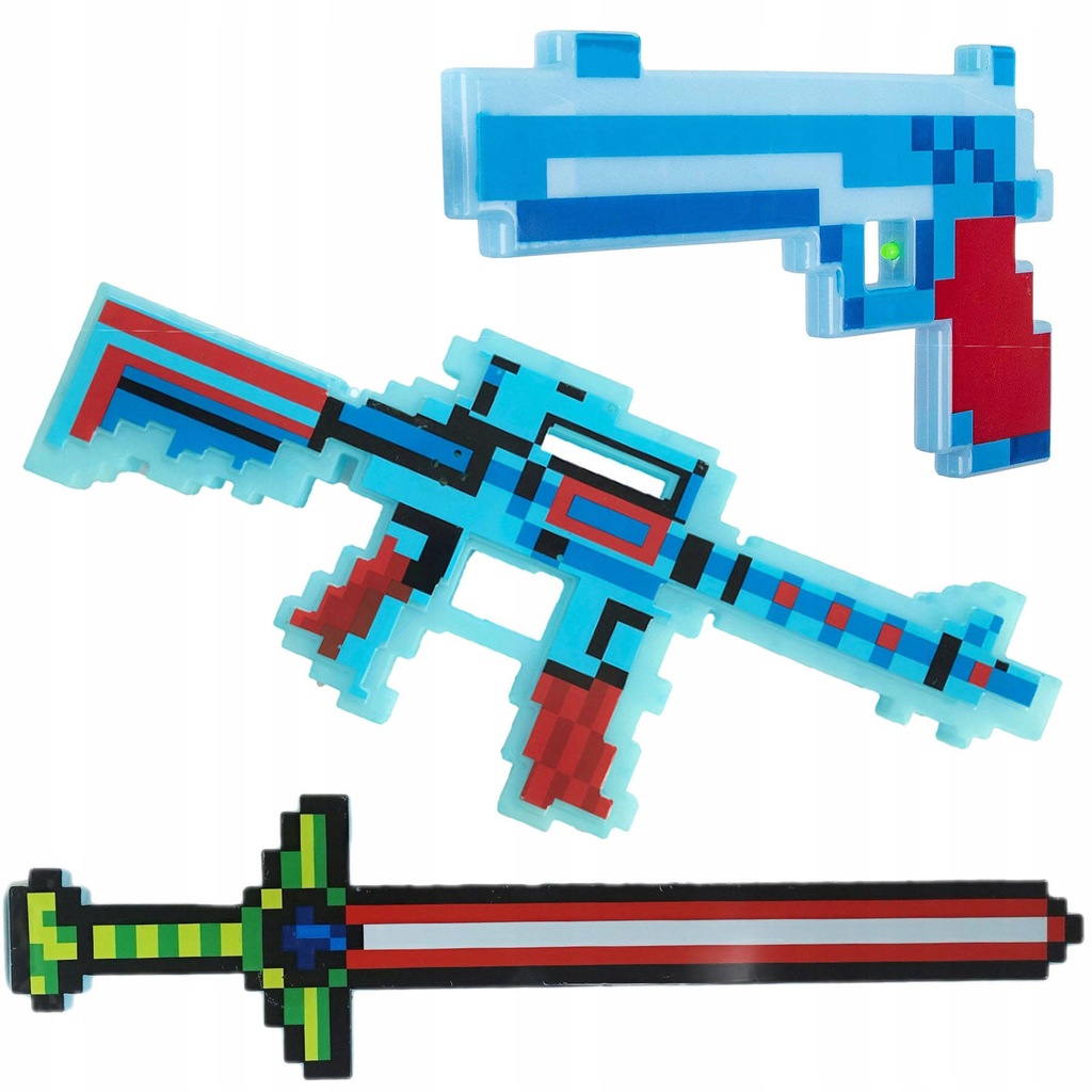ZESTAW MINECRAFT 3w1 MIECZ ŚWIECI KARABIN PISTOLET - 12975065440 ...