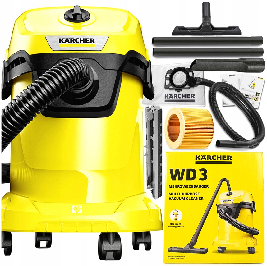 KARCHER WD3 ODKURZACZ SUCHO MOKRO BEZWORKOWY 1400W - 12041792359 - oficjalne archiwum Allegro