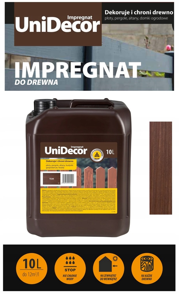 IMPREGNAT DO DREWNA UNIDECOR TEAK 10L - 13928102234 - oficjalne archiwum Allegro