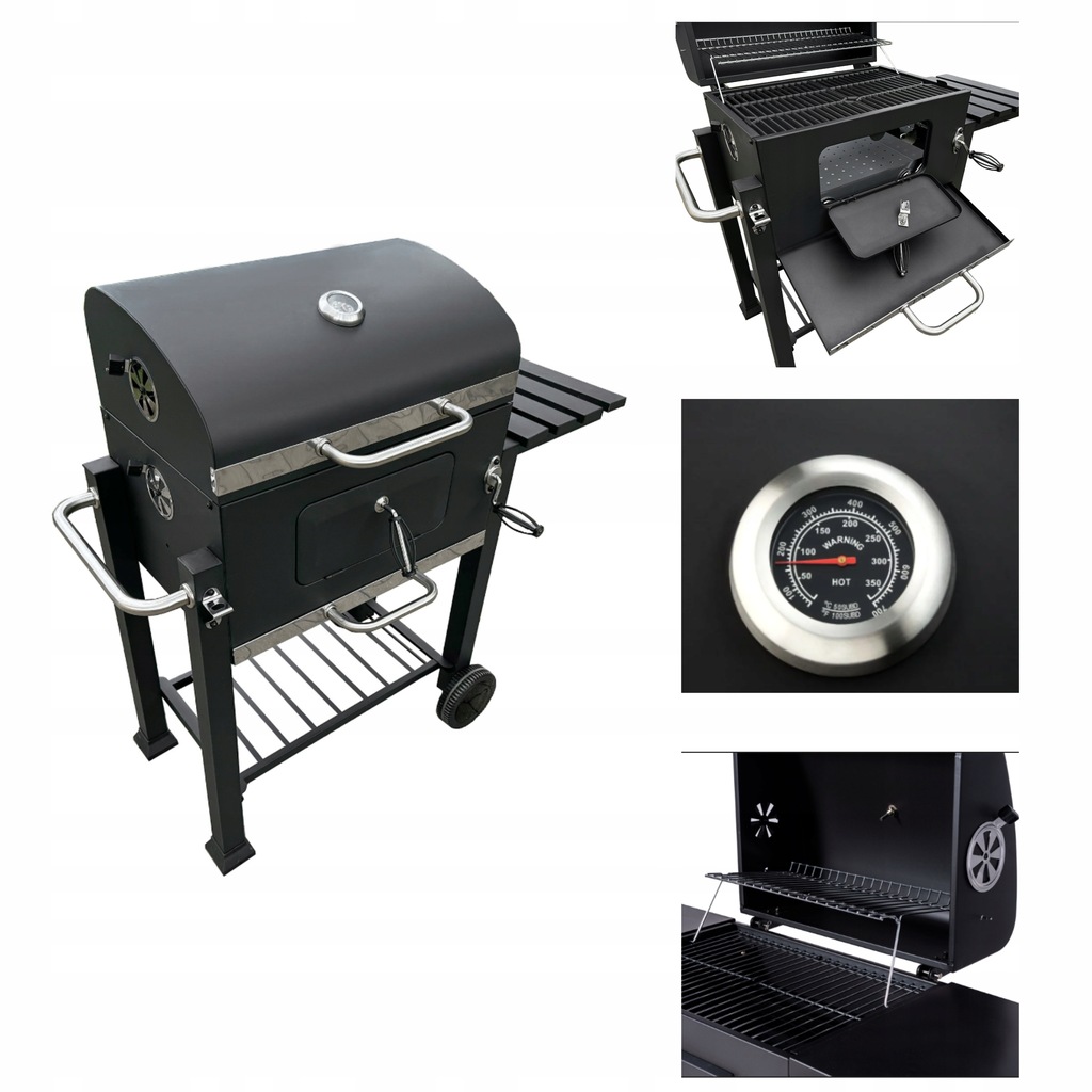 DUŻY NOWOCZESNY ŻELIWNY GRILL WĘGLOWY DO OGRODU Z POPIELNIKIEM NA ...