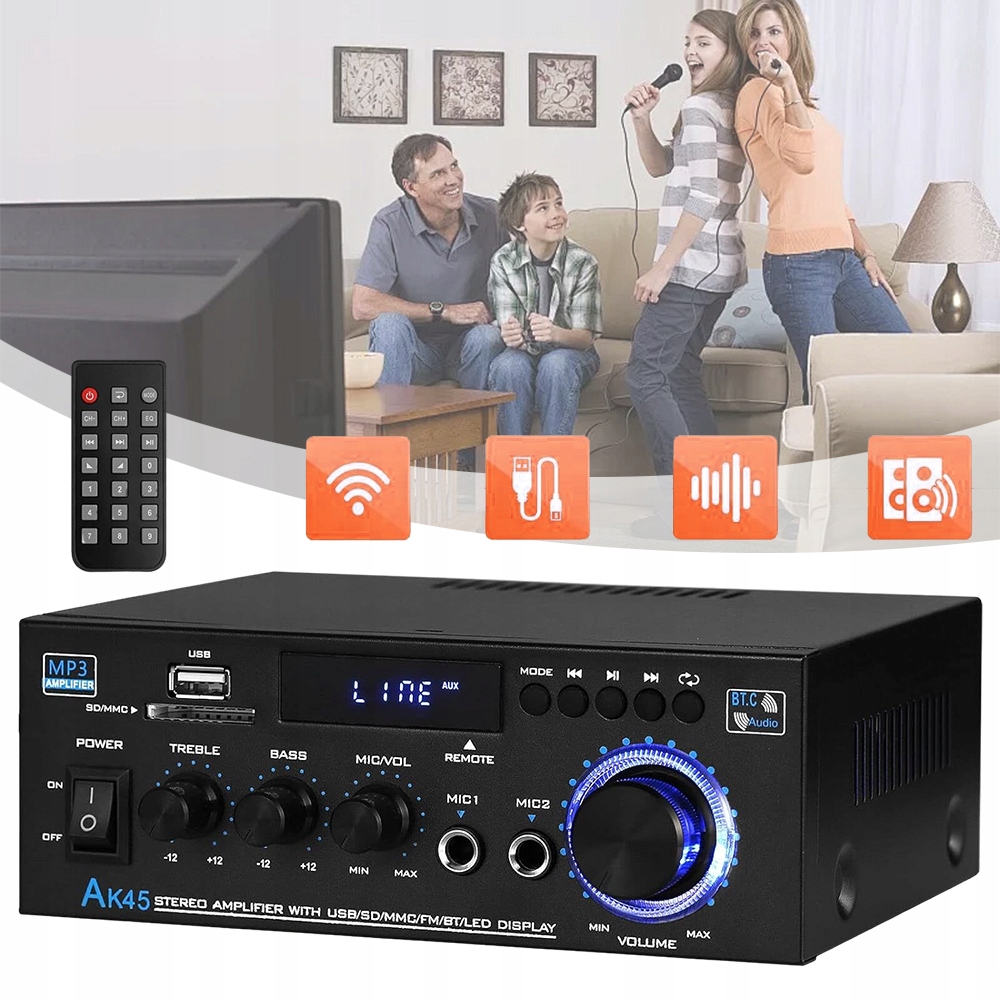 MINI WZMACNIACZ HIFI, BLUETOOTH STEREO AUDIO, 2 KANAŁY, PRZENOŚNE RADIO ...